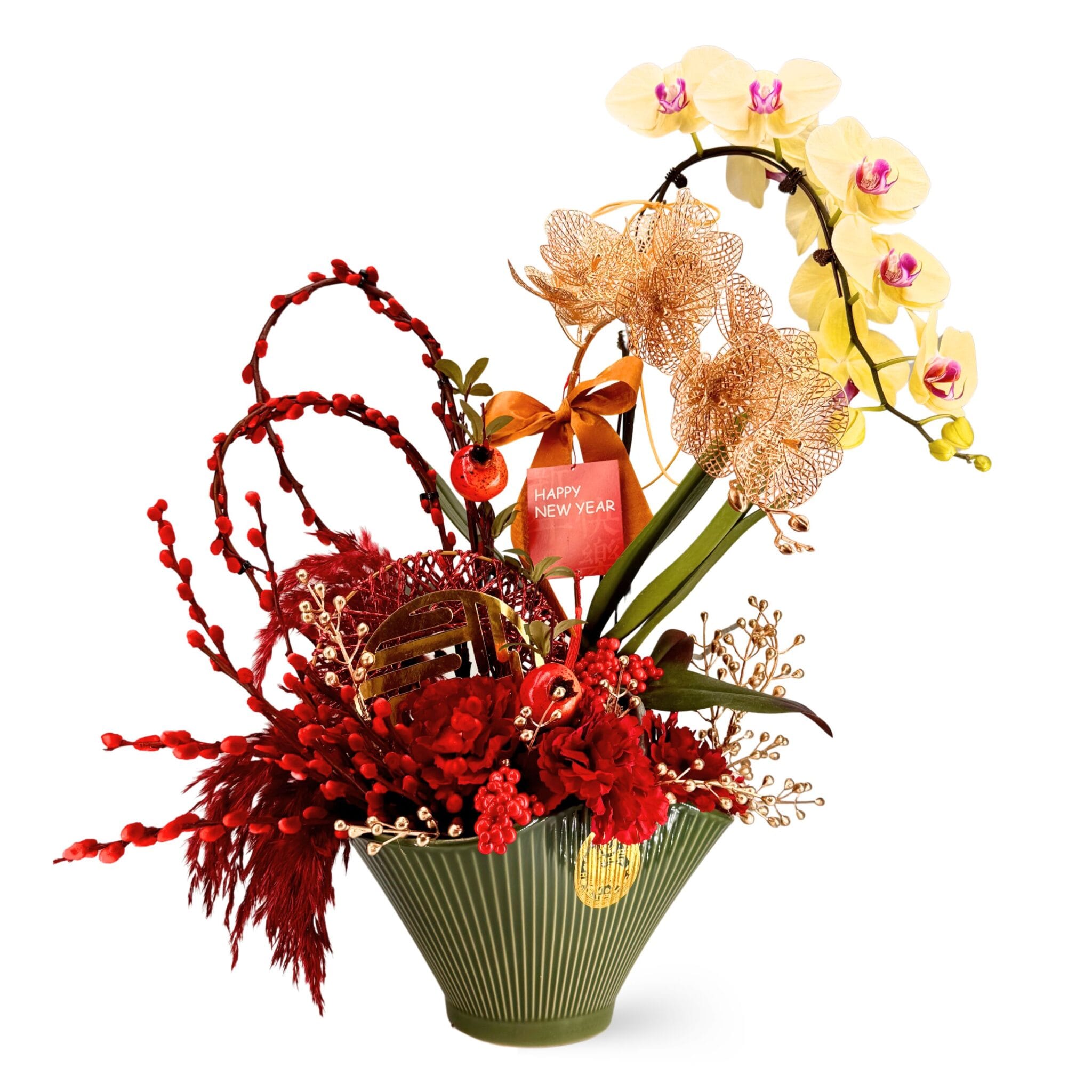 Pussy Willow & Orchid Arrangement | Golden Harvest: Red & Gold ...